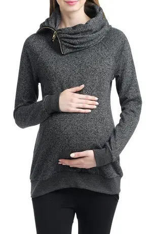 KIMI + KAI Thea Zip Collar Maternity Sweatshirt - Medium Gray
