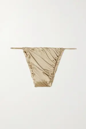 ISA BOULDER Flash Ruched Stretch-satin Bikini Briefs - Gold