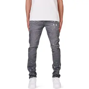 PURPLE BRAND Resin Coated Skinny Jeans - Worn Grey Knee Slit