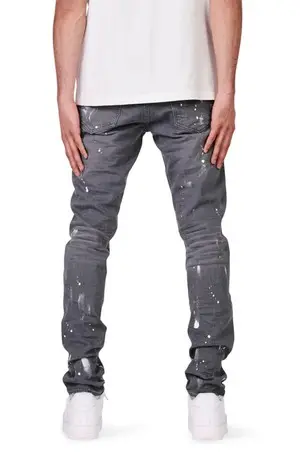PURPLE BRAND Resin Coated Skinny Jeans - Worn Grey Knee Slit