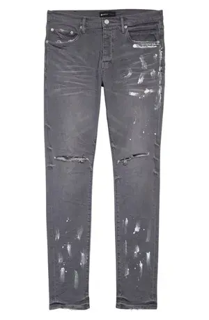 PURPLE BRAND Resin Coated Skinny Jeans - Worn Grey Knee Slit