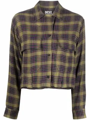 DIESEL® Check-print Wool-blend Cropped Shirt