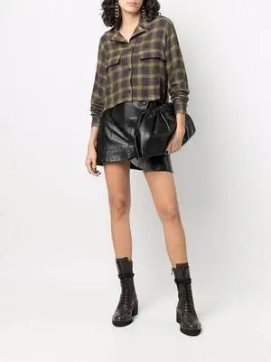 DIESEL® Check-print Wool-blend Cropped Shirt