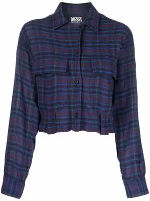 DIESEL® Check-print Wool-blend Cropped Shirt