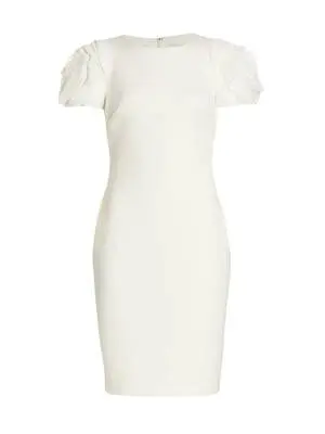 Badgley Mischka Badgley Mischka Rosette Sleeve Sheath Dress - Ivory