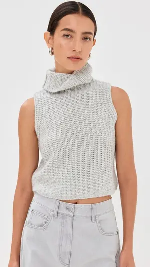 Sablyn Saige Cashmere Turtleneck Sleeveless Sweater - Foggy