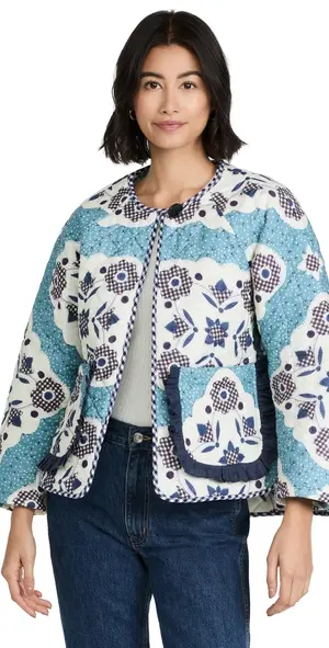 UPCYCLED BY REISSUED Quilted Chore Coat In Tile Print