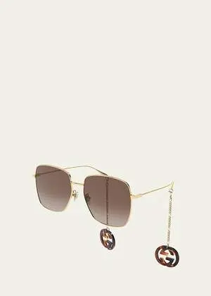 Gucci Square Metal Sunglasses W/ Interlocking G Drops - Gold