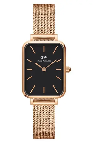 DANIEL WELLINGTON Quadro Melrose Mesh Strap Watch - Rose Gold/black