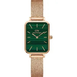 DANIEL WELLINGTON Quadro Melrose Mesh Strap Watch - Rose Gold/green
