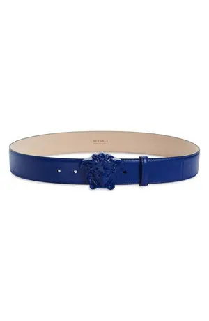 Versace Versace Medusa Head Leather Belt Blue/ Gold