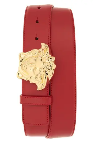 Versace Versace Medusa Head Leather Belt Geranium Warm Gold