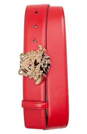 Versace Versace Medusa Head Leather Belt Red/ Gold