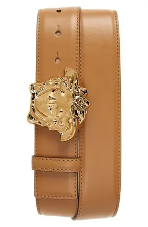 Versace Versace Medusa Head Leather Belt Toffee/ Gold