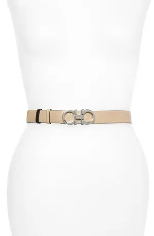 FERRAGAMO Double Gancio Reversible Belt - New Bisque/nero