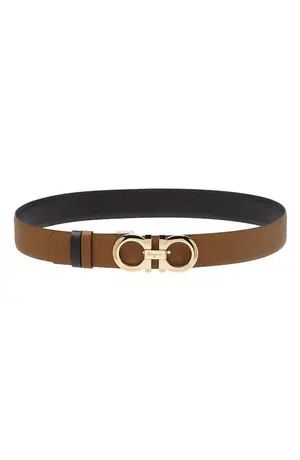 FERRAGAMO FERRAGAMO Double Gancio Reversible Belt Walnut Nero