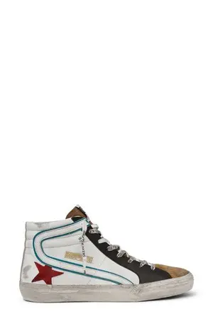GOLDEN GOOSE Slide High-top Sneaker - White/elk Brown/ruby