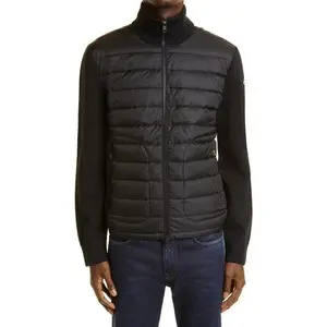 Moncler Quilted Down And Knit Cardigan - Black