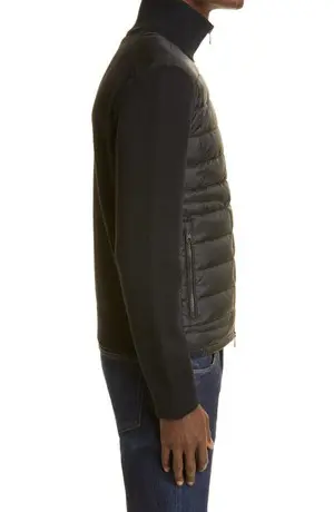 Moncler Quilted Down And Knit Cardigan - Black