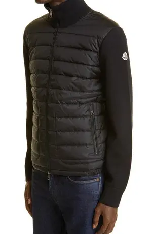 Moncler Quilted Down And Knit Cardigan - Black