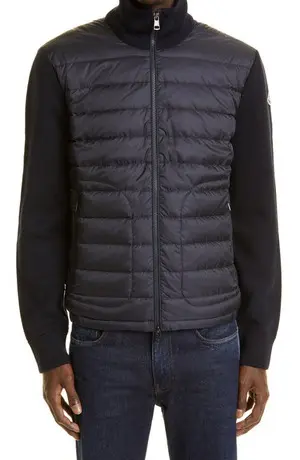 Moncler Quilted Down And Knit Cardigan Navy