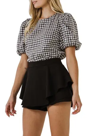 English Factory Sequin Gingham Top - Black/white