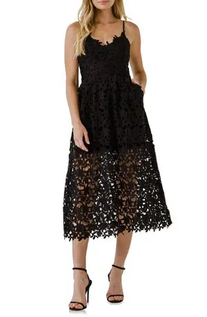 Endless Rose Lace Midi Dress - Black