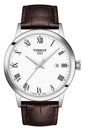 TISSOT Classic Dream Leather Strap Watch - White