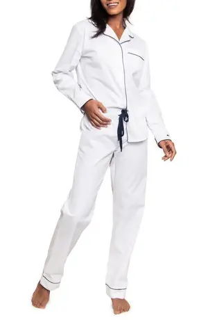 PETITE PLUME Contrast Piping Pajamas - White