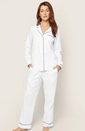 PETITE PLUME Classic Cotton Woven Twill Pajamas - White