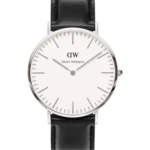 DANIEL WELLINGTON Leather Strap Watch - Silver/white/silver