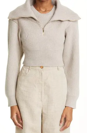 Jacquemus Jacquemus Risoul Merino Wool Layered Crop Sweater Light Brown