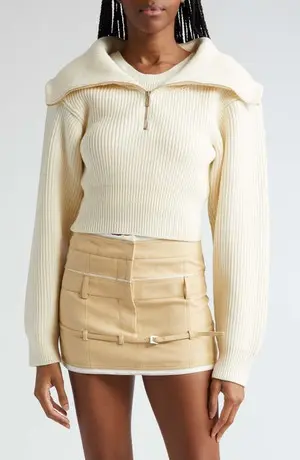 Jacquemus Risoul Merino Wool Layered Crop Sweater