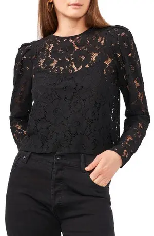 1.State Open Tie Back Lace Top - Rich Black