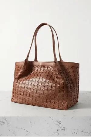 SERAPIAN Secret Small Woven Leather Tote - Brown