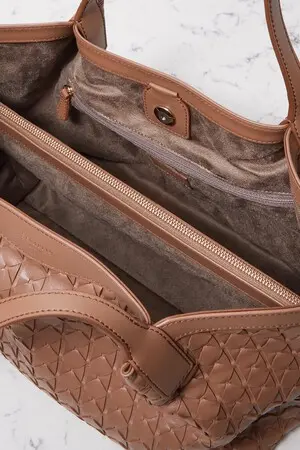 SERAPIAN Secret Small Woven Leather Tote - Brown