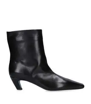 Khaite Leather Arizona Heeled Ankle Boots - Black