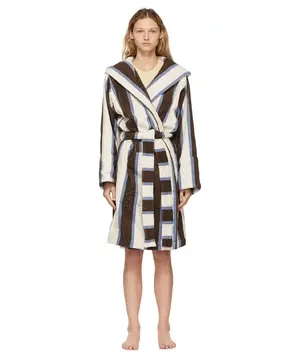 TEKLA Tekla Multicolor Hooded Bathrobe - Cocoa White