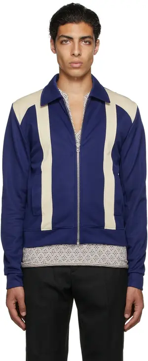 MARTIN ASBJØRN Martin Asbjørn Beige & Navy Adam Zip Jacket - Navy