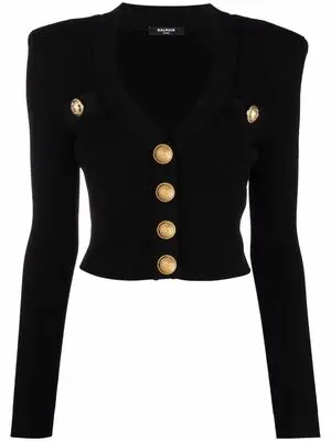 Balmain Logo-button Cropped Knitted Cardigan