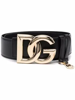 Dolce & Gabbana Leather Logo Buckle Belt - Black