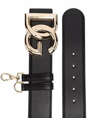 Dolce & Gabbana Leather Logo Buckle Belt - Black