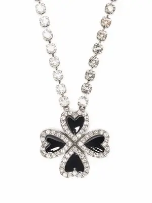 Saint Laurent Crystal Heart Clover Enamel Necklace