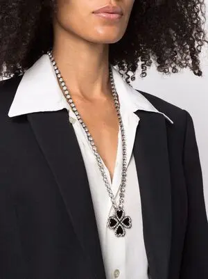 Saint Laurent Crystal Heart Clover Enamel Necklace