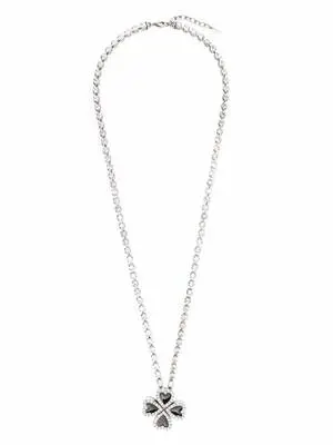 Saint Laurent Crystal Heart Clover Enamel Necklace