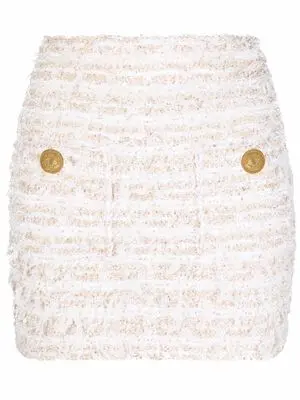Balmain Lurex Tweed Mini Skirt - White