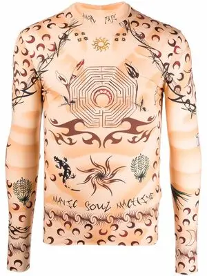 Marine Serre Tattoo-Print Long-Sleeve T-Shirt - Neutrals