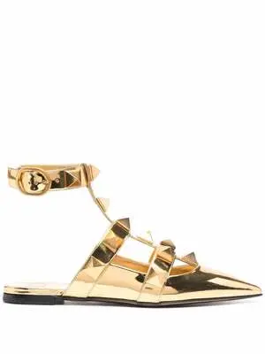 Valentino Garavani Roman Stud Pointed-toe Ballerina Shoes - Gold
