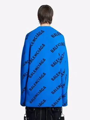 Balenciaga All Over Logo Wool Jumper - Blue