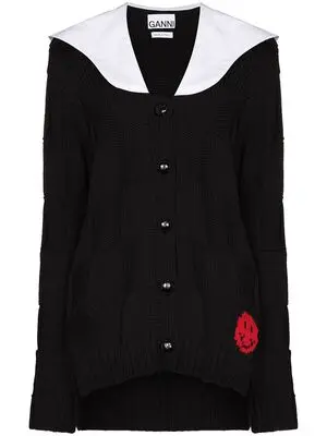 GANNI Smiley Motif Oversized Collar Cardigan